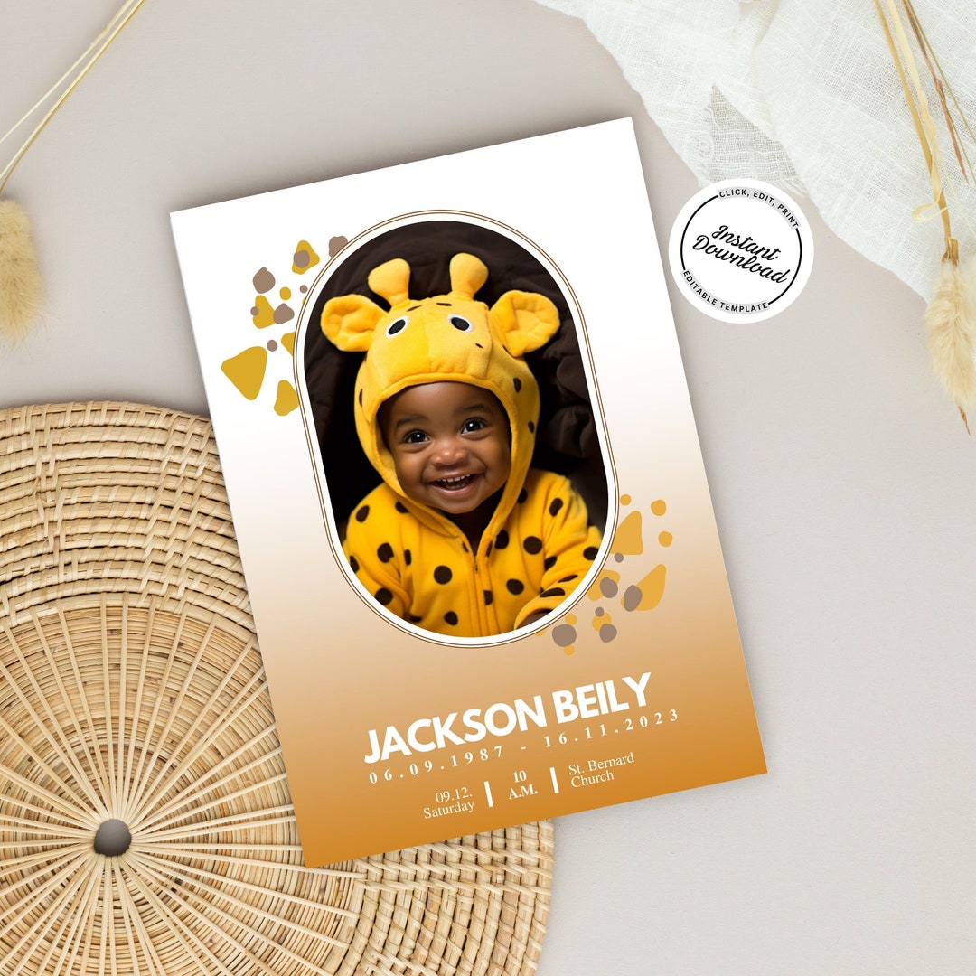 Giraffe Funeral Program Template, Memorial Card (digital Download) - Etsy