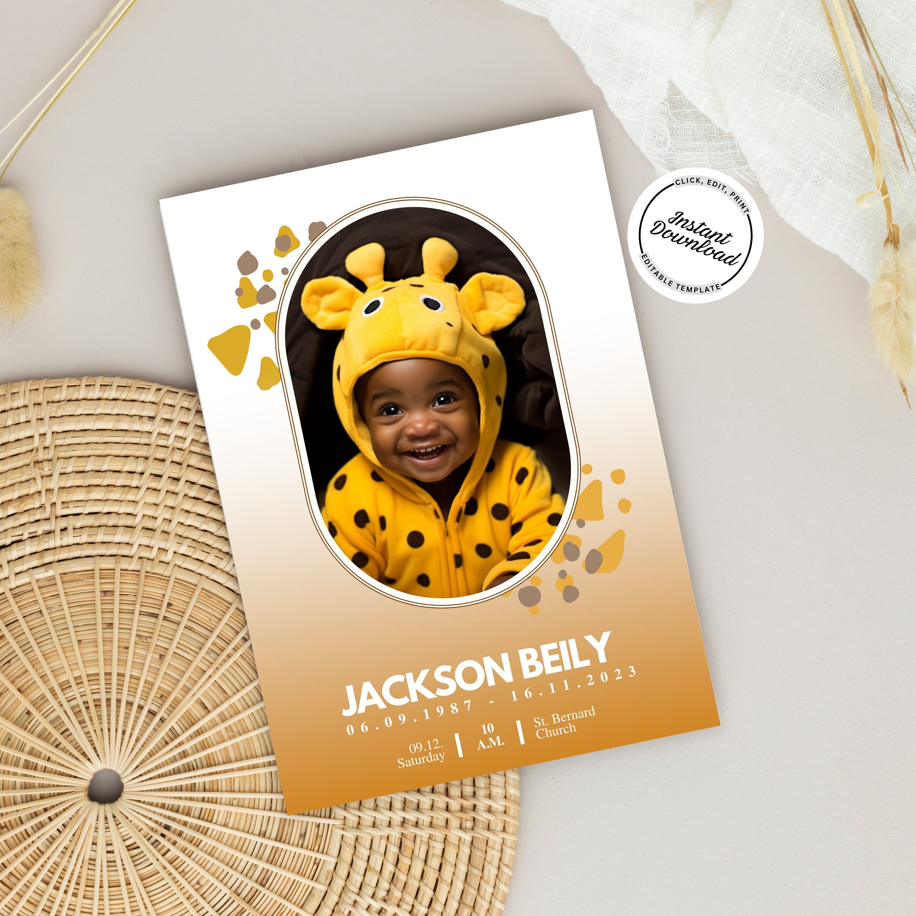 Giraffe Funeral Program Template, Memorial Card (digital Download) - Etsy