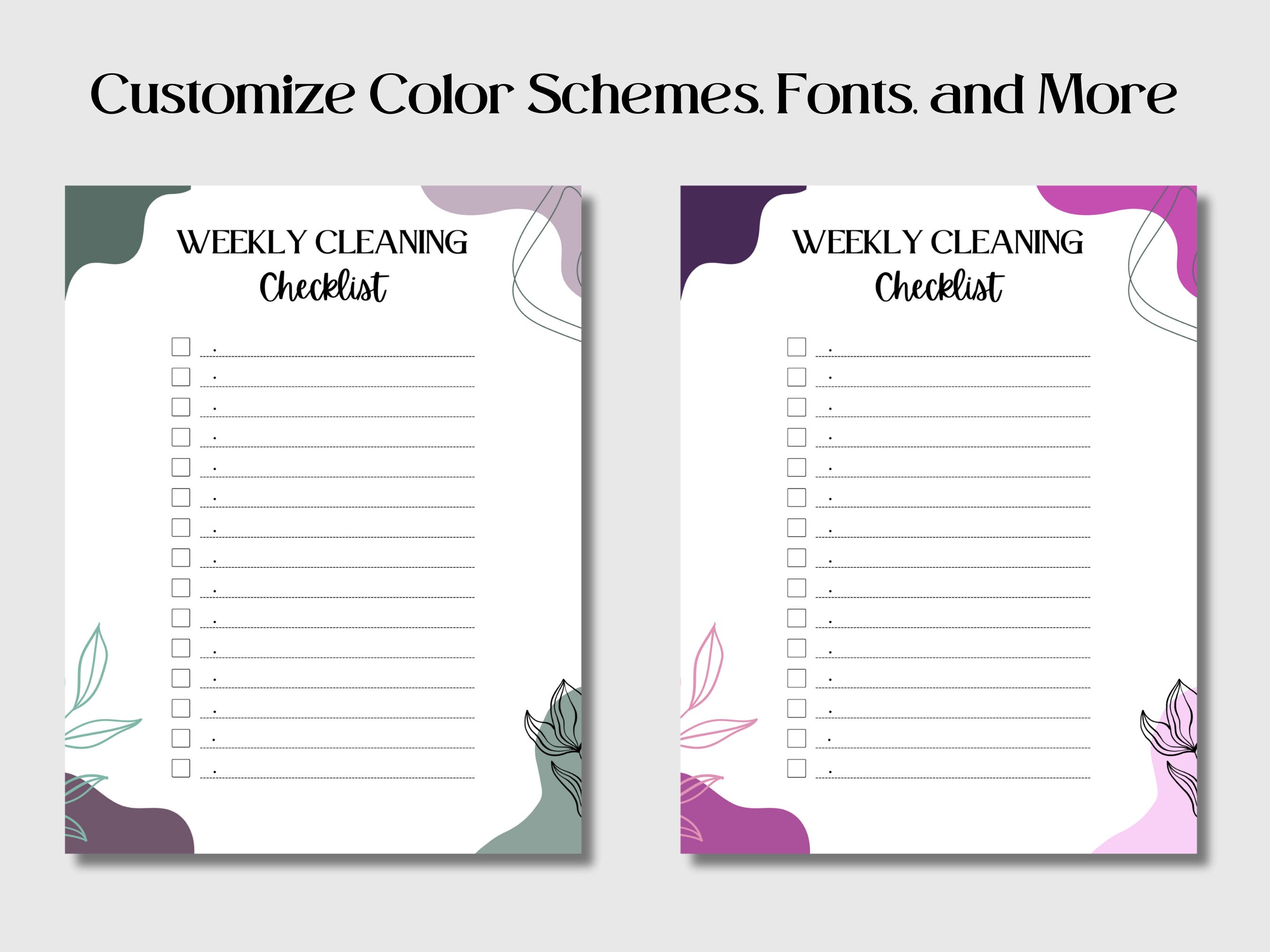 Weekly Cleaning Checklist Weekly Cleaning Schedule Customizable ...