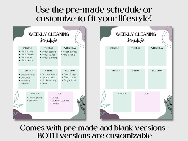 Weekly Cleaning Checklist Weekly Cleaning Schedule Customizable ...