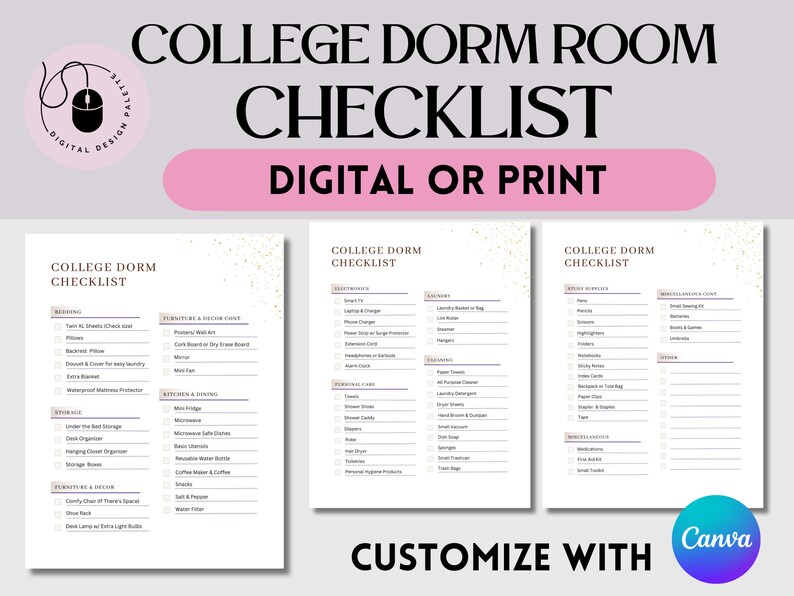 College Dorm Essentials Checklist | College Dorm Room Checklist ...
