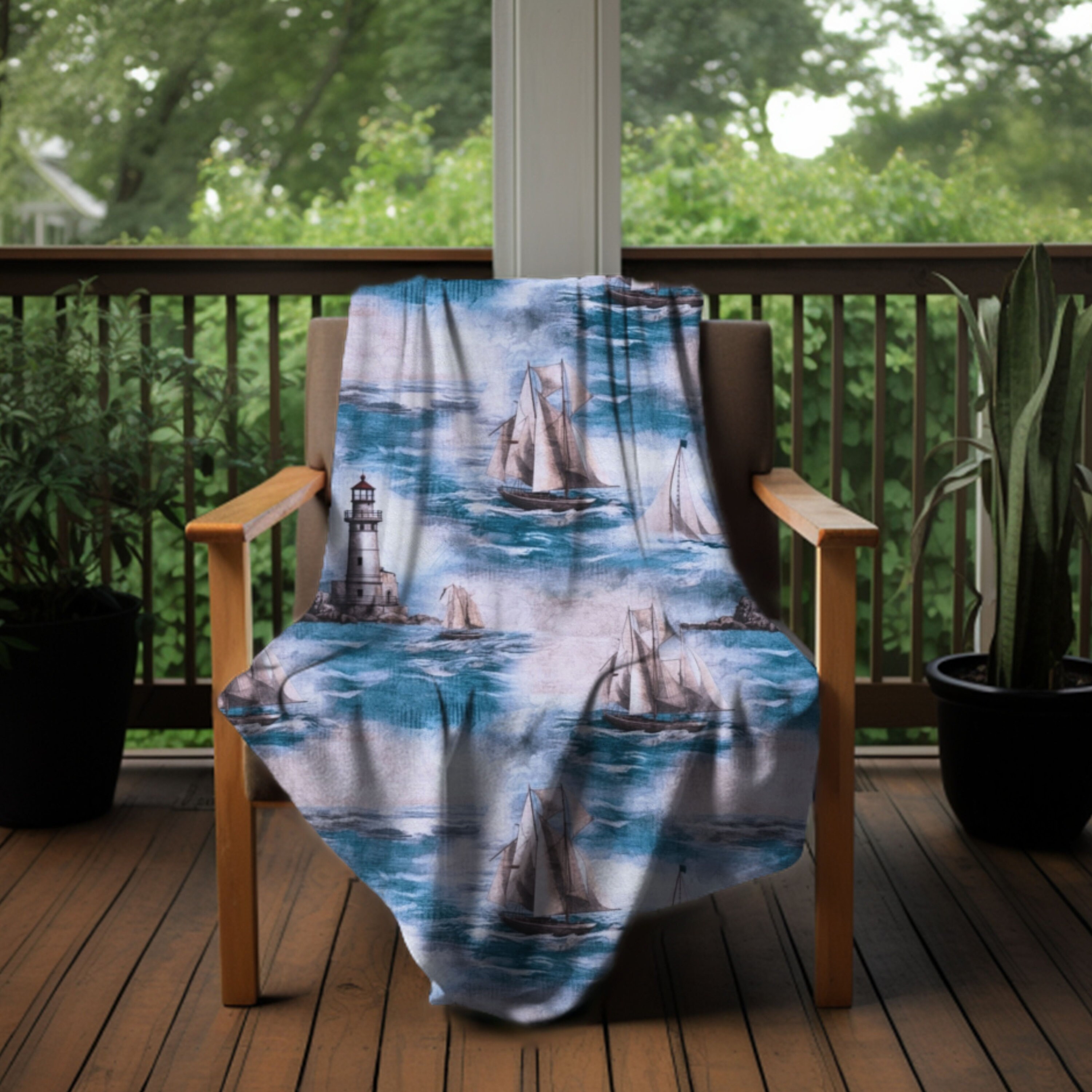 Sailing and Lighthouse Throw and Blanket, Ocean Scene Blanket, Sea ...