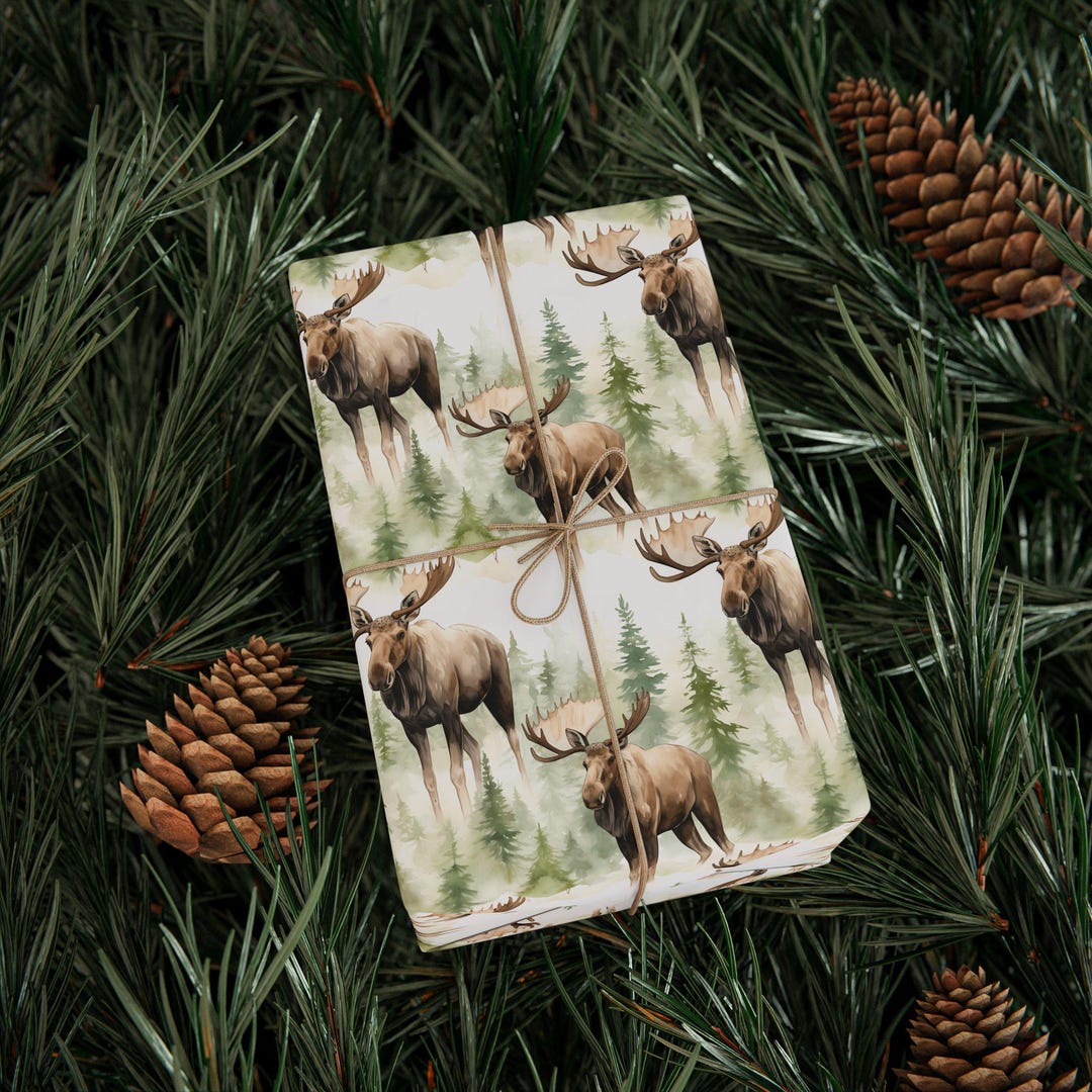 Moose Wrapping Paper: Rustic Woodland Gift Wrap, Holiday Paper Roll - Etsy