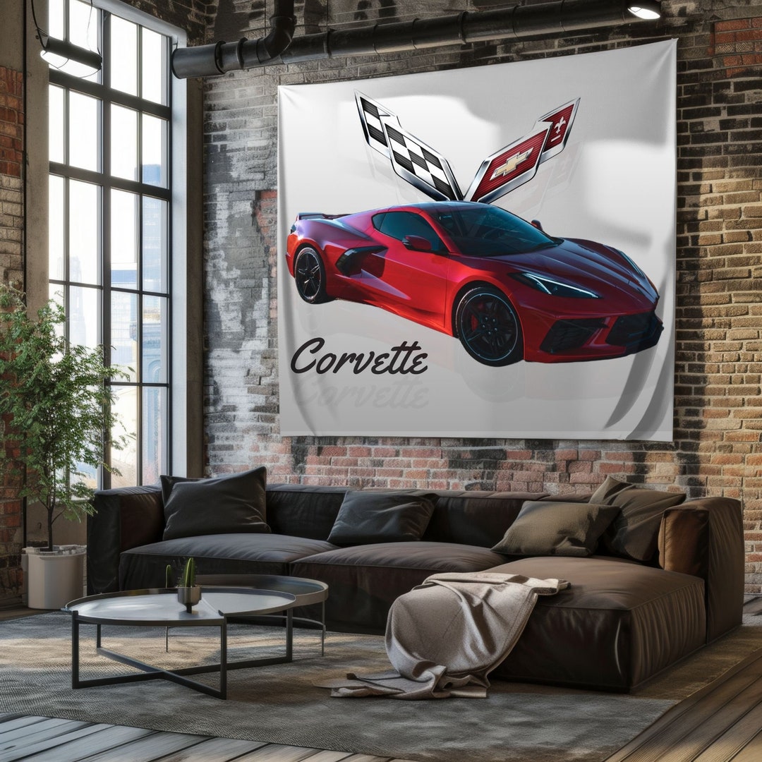 Car Wall Tapestry, Corvette Enthusiast Wall Tapestry, Automobilia Theme ...