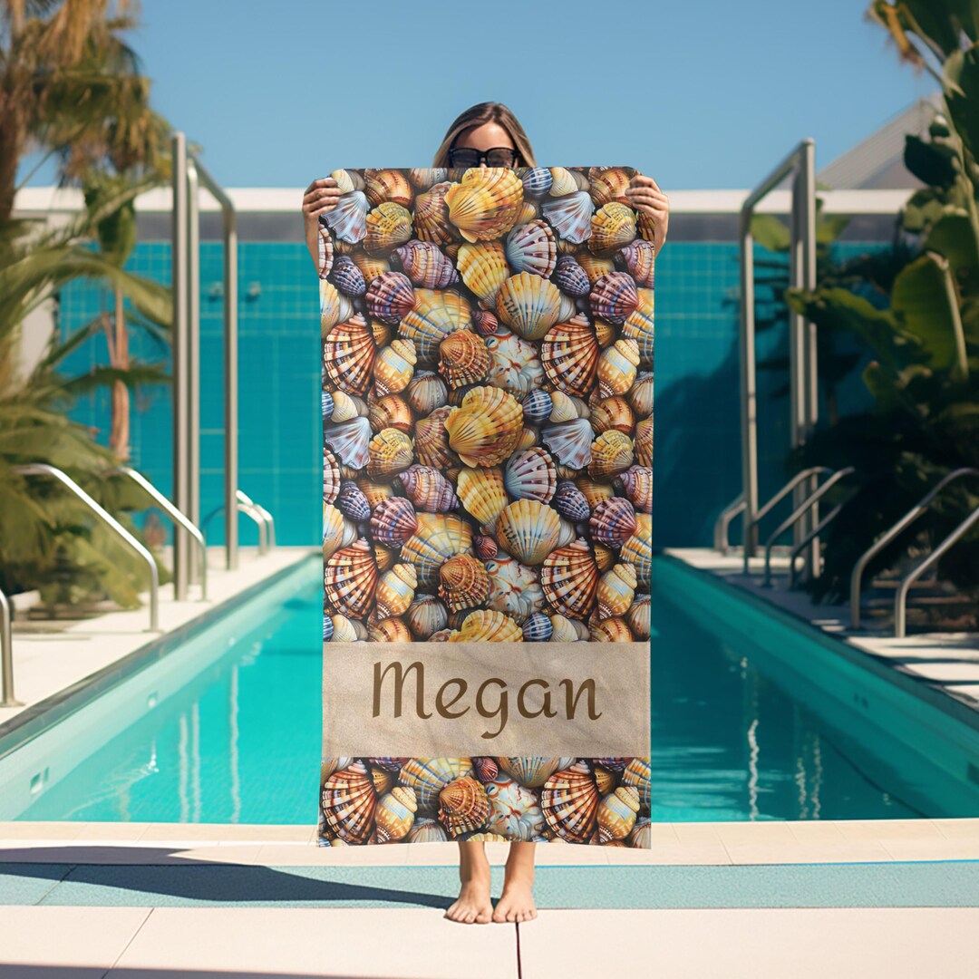 Beach Towel - Shells Design, Ocean Decor, Summer Towel, Nautical Theme ...