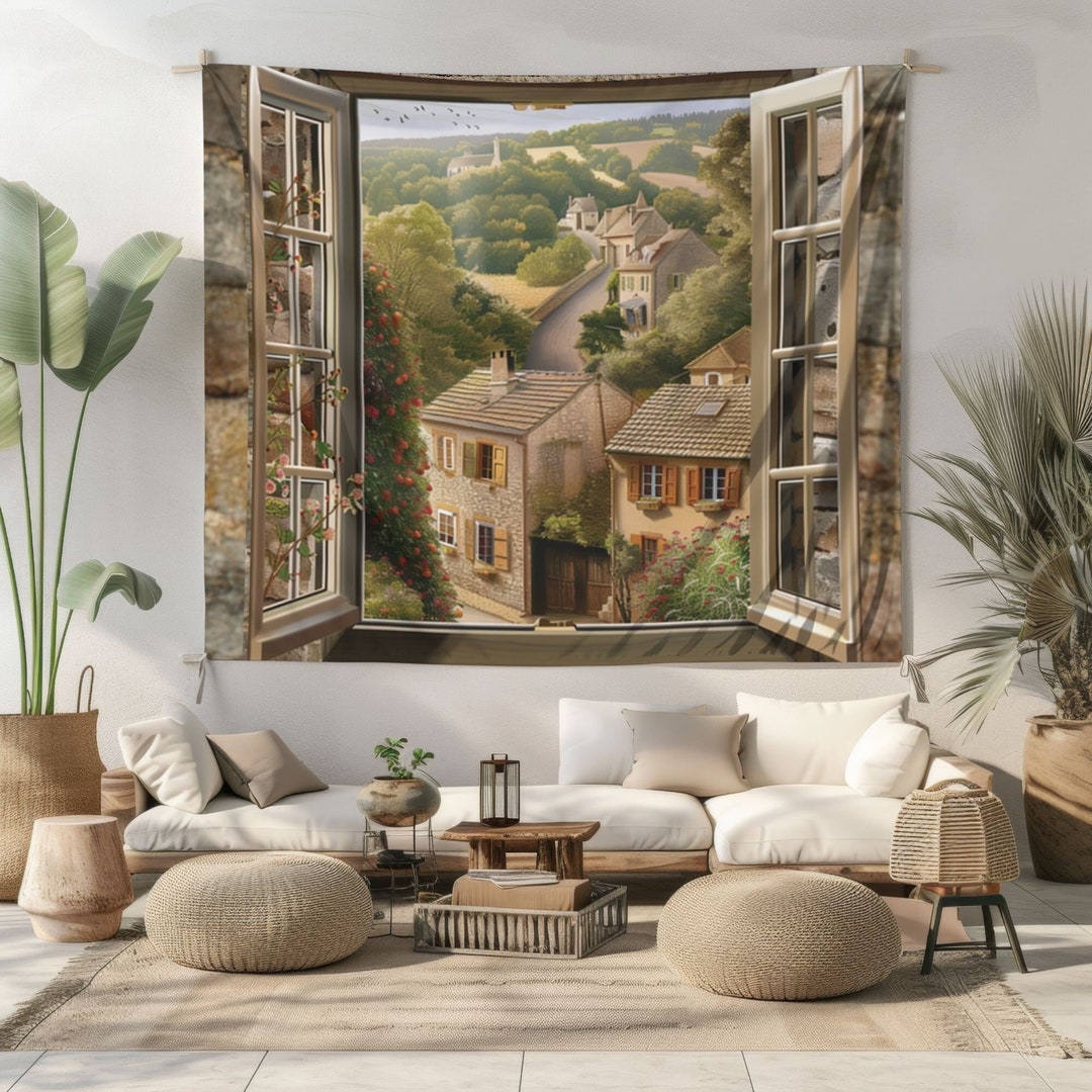 Tuscany Countryside Window View Wall Tapestry, Italy Hanging Wall Art ...