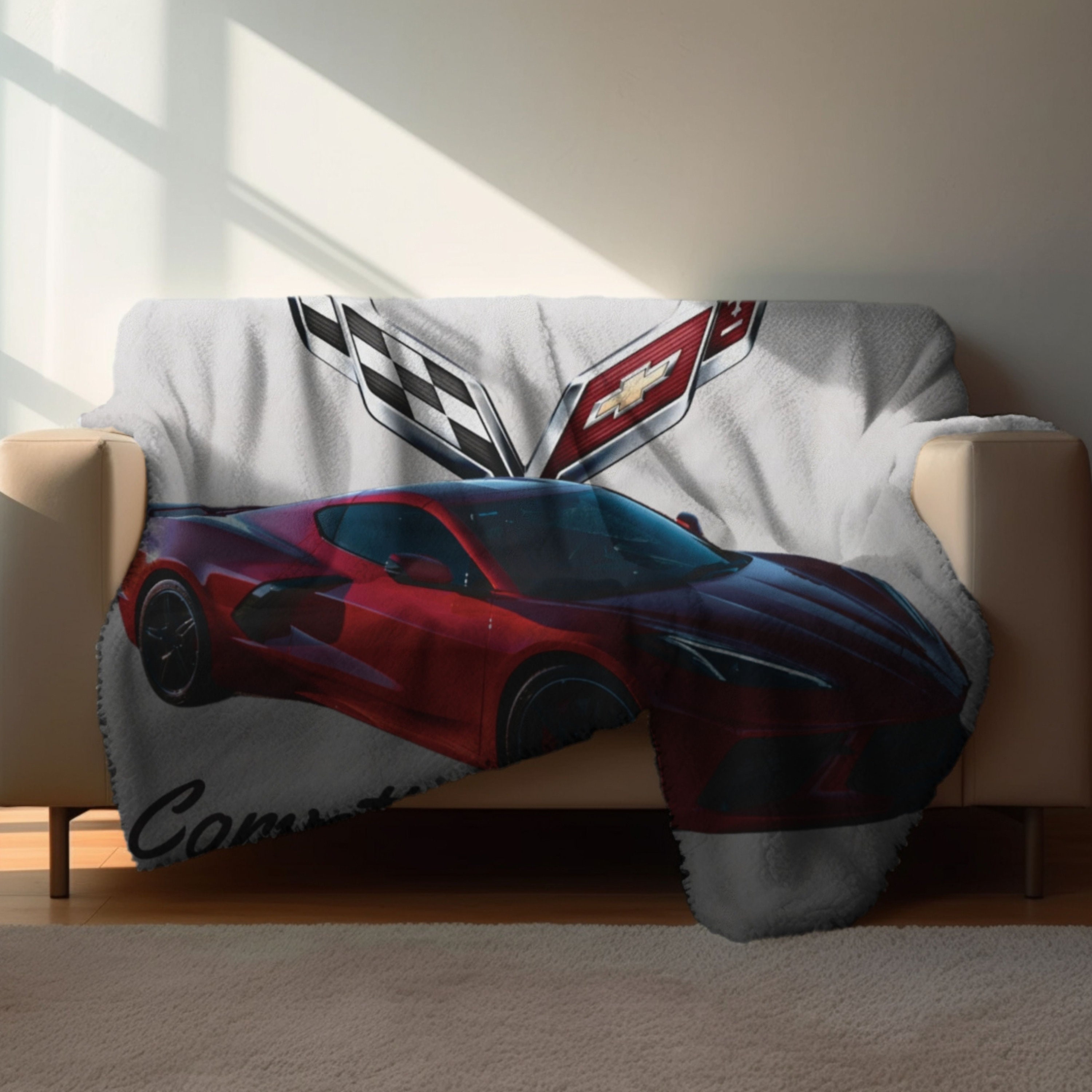Car Plush Blanket, Corvette Enthusiast Blanket, Automobilia Theme Decor ...