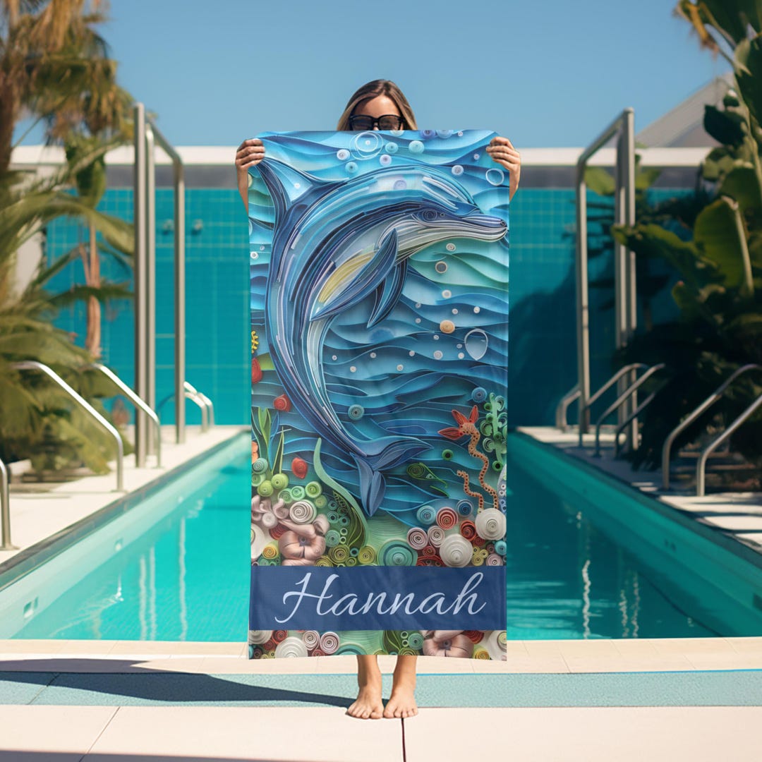 Beach Towel - Dolphin 3D Undersea Design, Personalized Custom Towel ...