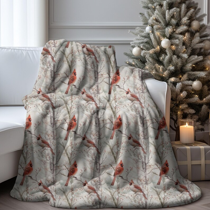 Red Cardinal Christmas Blanket: Cozy Winter Holiday Throw - Etsy