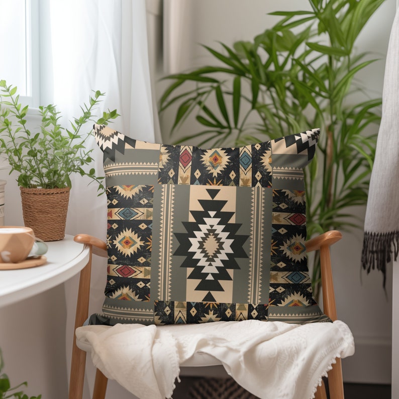 Native American Style Square Throw Pillow: Spun Polyester Decor - Etsy