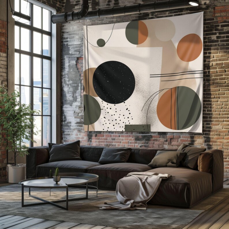 Abstract Geometric Shapes Wall Tapestry, Printed Fabric Wall Hanging ...