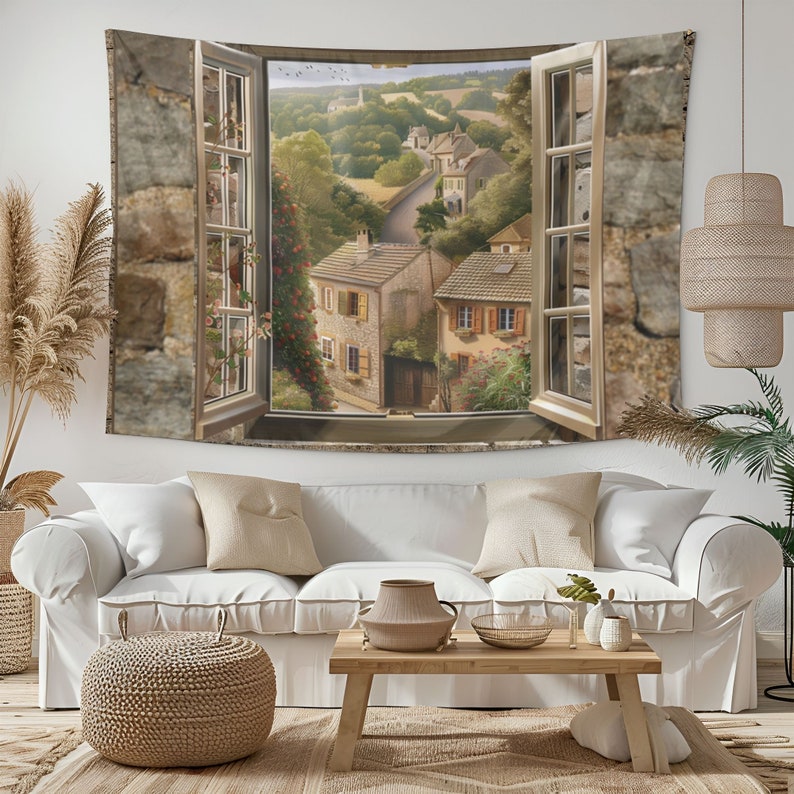 Tuscany Countryside Window View Wall Tapestry, Italy Hanging Wall Art ...