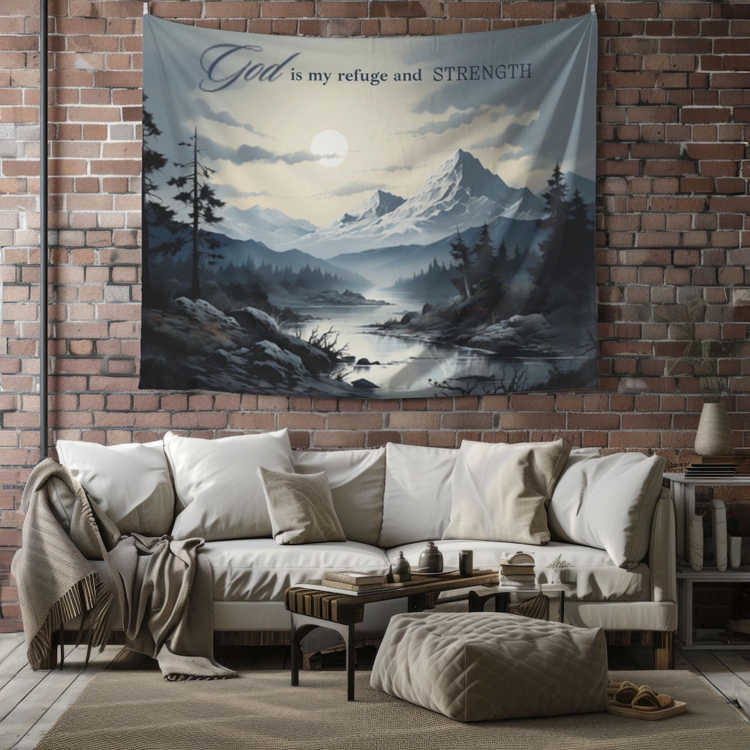 Religious Wall Tapestry, God is My Refuge and Strength, Bible Verse ...