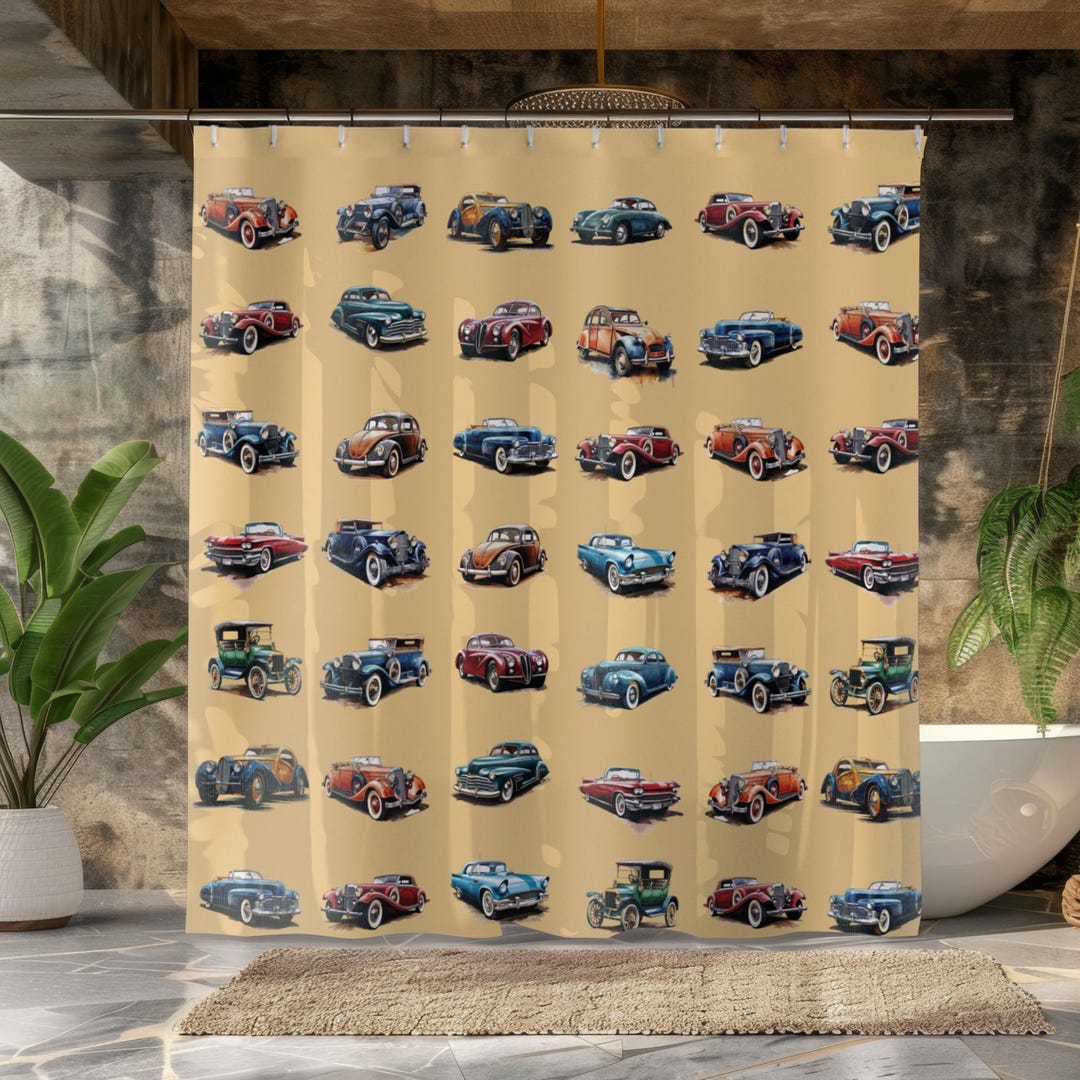 Vintage Car Shower Curtain: Classic Muscle Car Bathroom Decor - Etsy