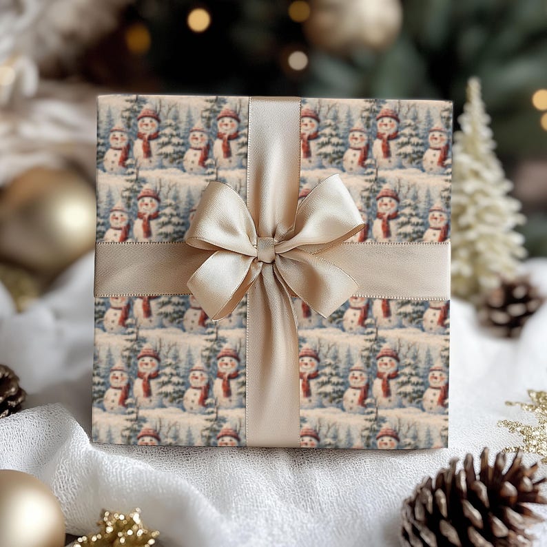 Vintage Snowman Christmas Gift Wrap, Wrapping Paper, Festive Packaging ...