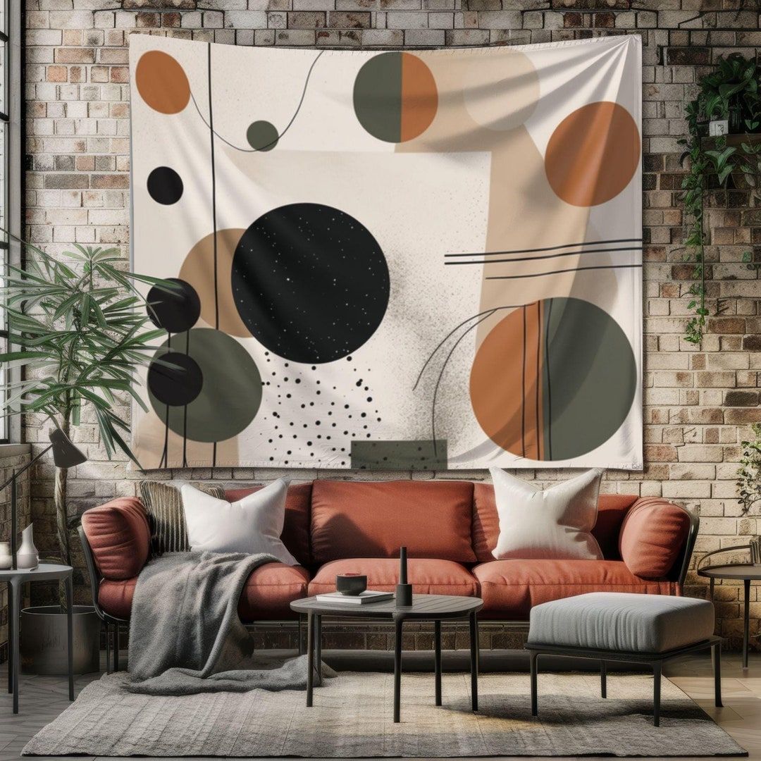 Abstract Geometric Shapes Wall Tapestry, Printed Fabric Wall Hanging ...