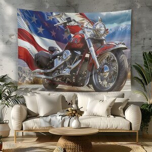 Motorcycle USA Flag Wall Tapestries, Patriotic Gift, 4th of July ...
