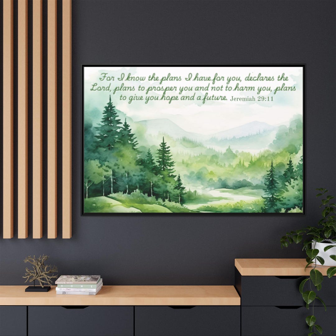 Canvas Wall Art, Jeremiah 29:11 Evergreen Forest Watercolor Print ...