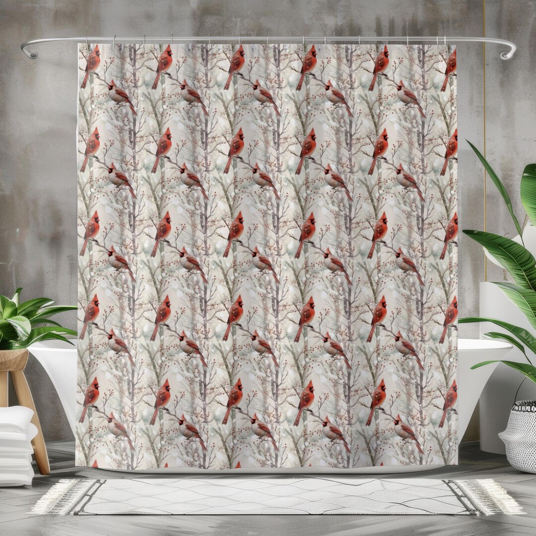 Red Cardinal Shower Curtain: Holiday Bird Lover Decor - Etsy