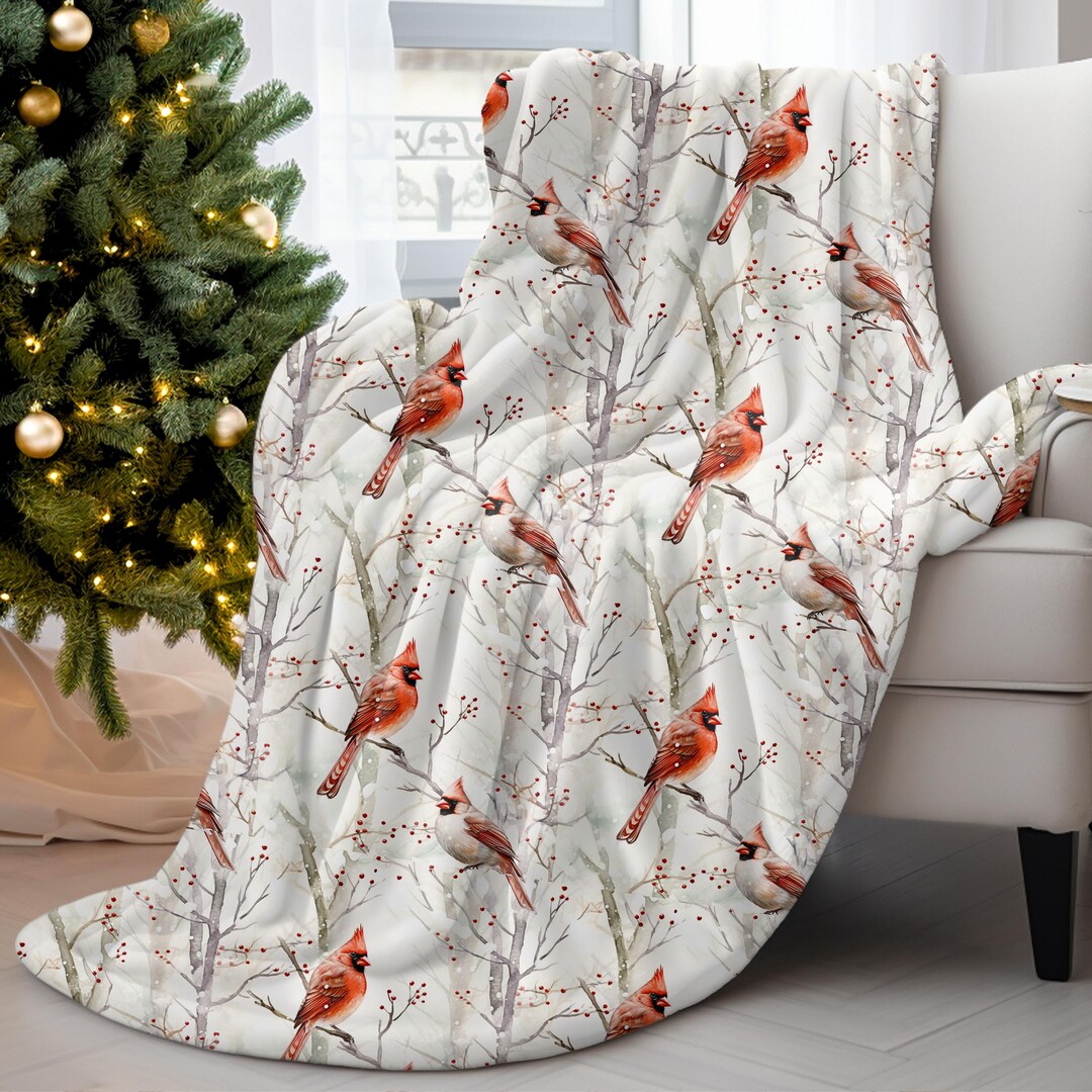 Red Cardinal Christmas Blanket: Cozy Winter Holiday Throw - Etsy