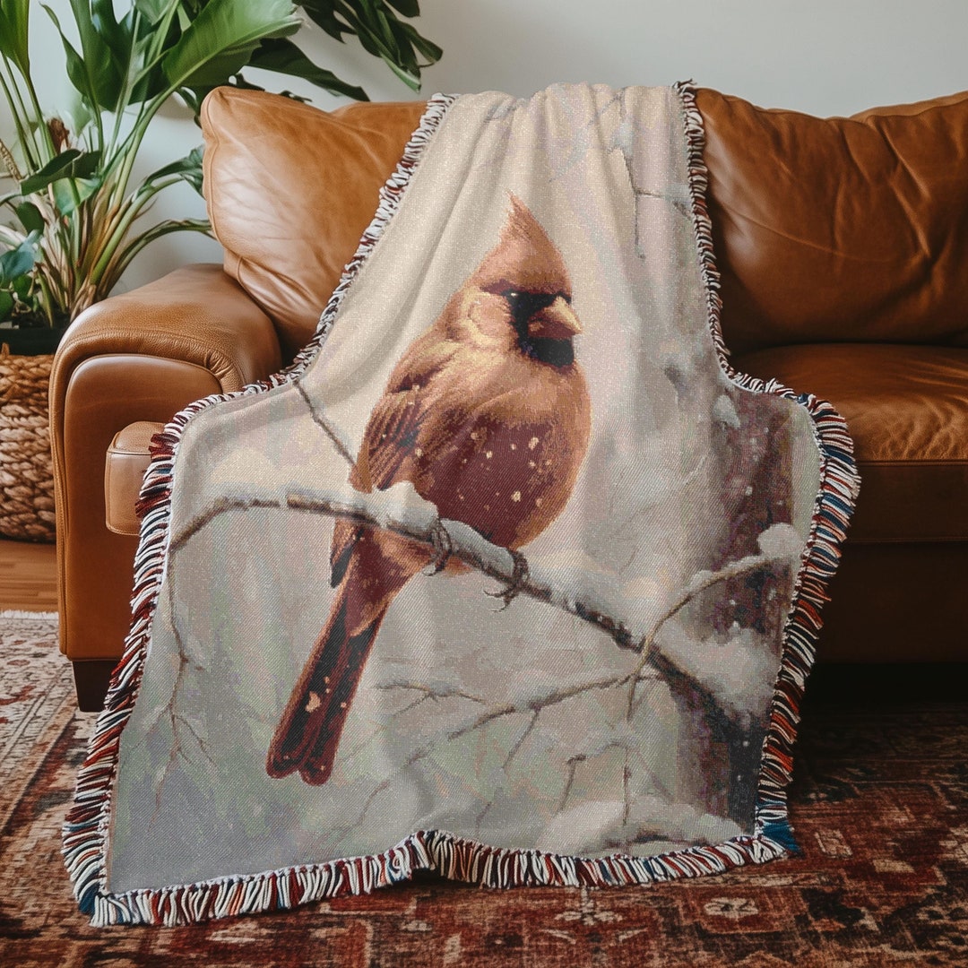 Red Cardinal Woven Blanket: Winter Bird Lodge Decor - Etsy