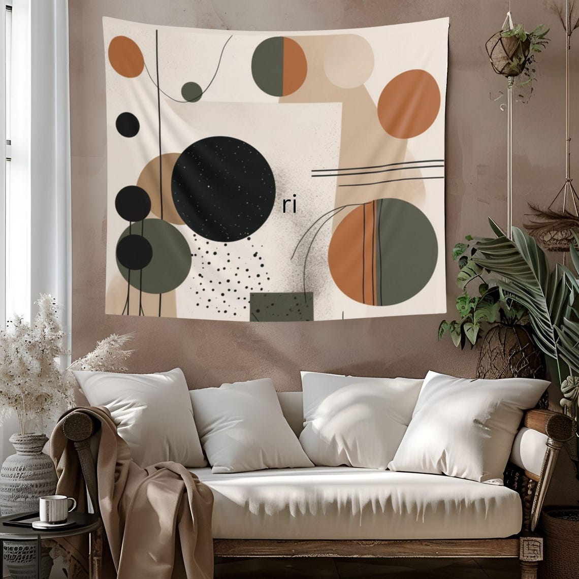 Abstract Geometric Shapes Wall Tapestry, Printed Fabric Wall Hanging ...