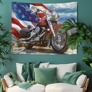 Motorcycle USA Flag Wall Tapestries, Patriotic Gift, 4th of July ...