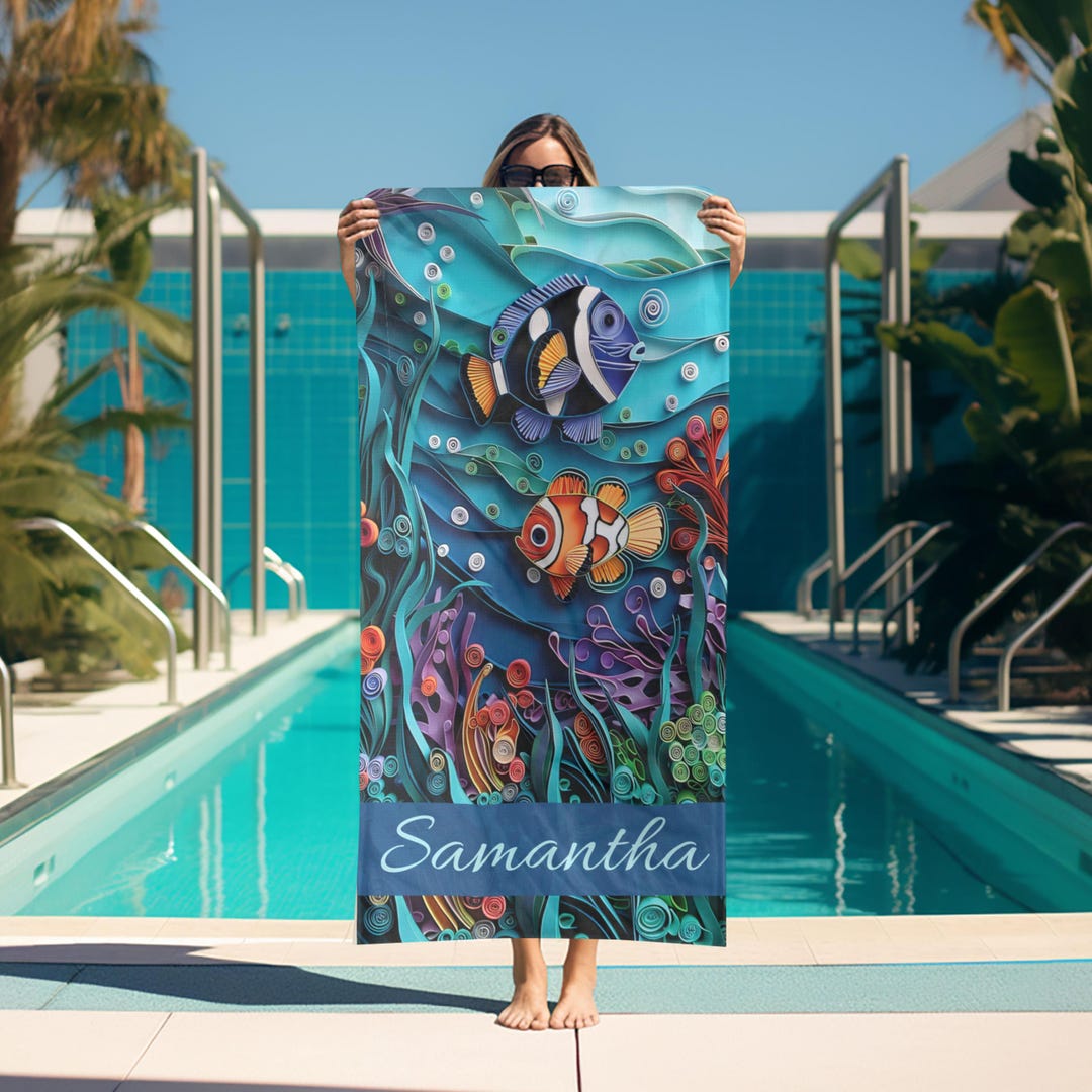 Personalized Fish Beach Towel: 3D Undersea Design - Etsy