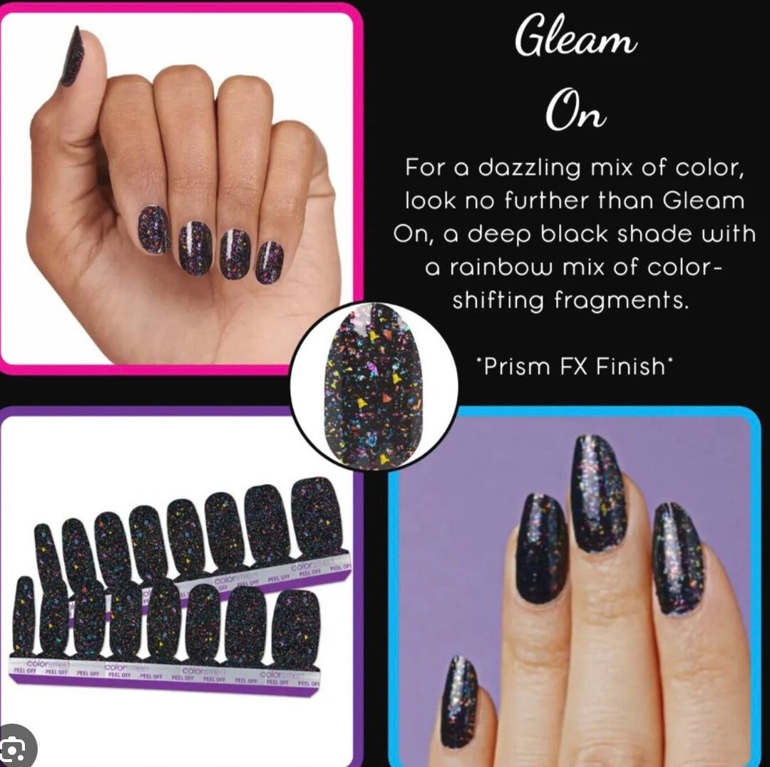 Gleam on Color Street Nails: Black Glitter Polish Strips - Etsy