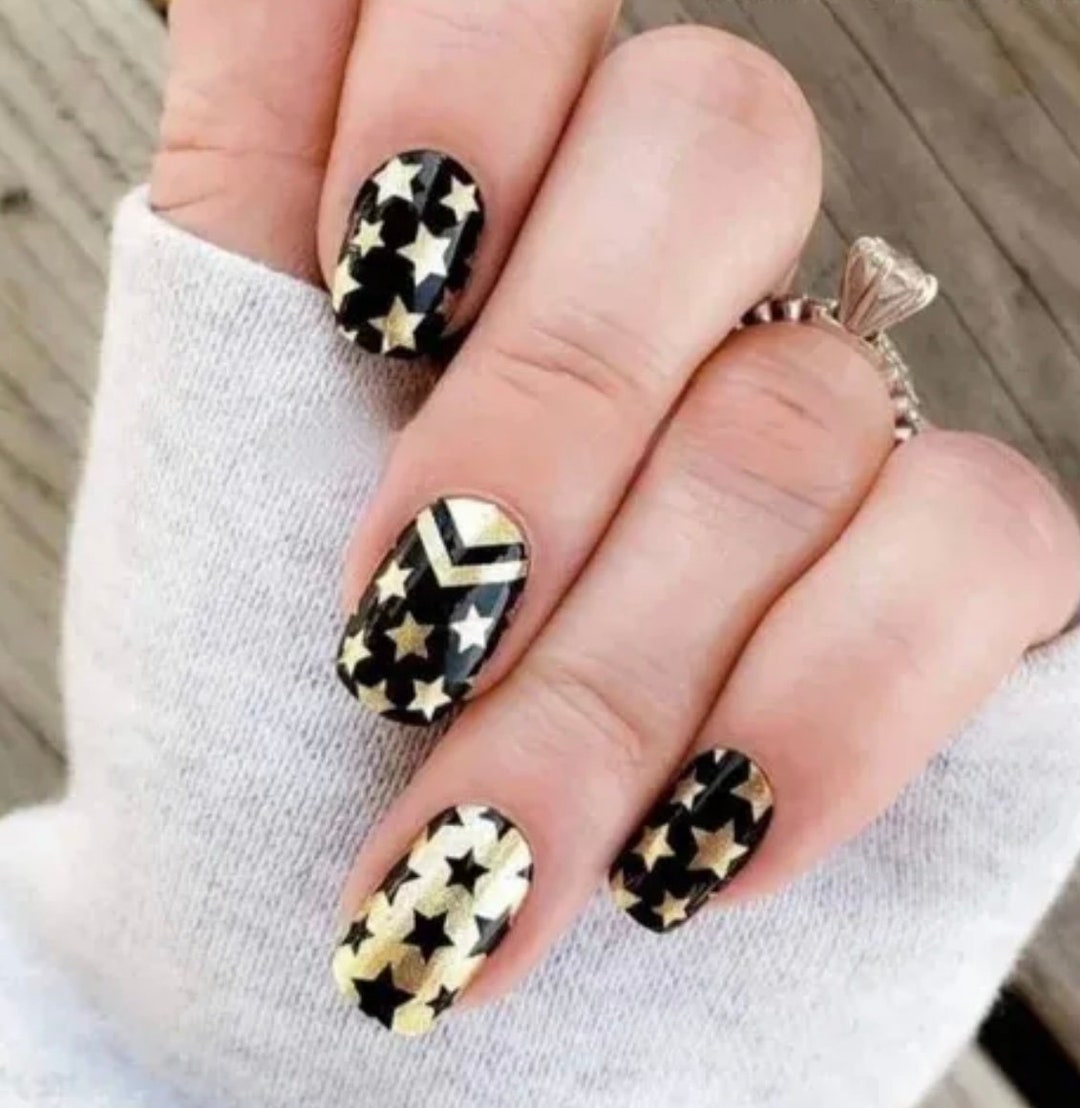 Salute to You Color Street Nail Polish Strips: Black & Gold Stars - Etsy