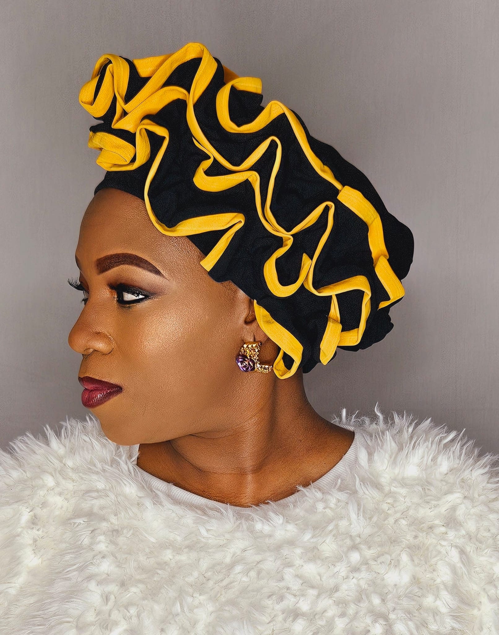 Side Ruffle Turban for Women, Chic 3-layer Stretch Cap, Elegant Lady ...