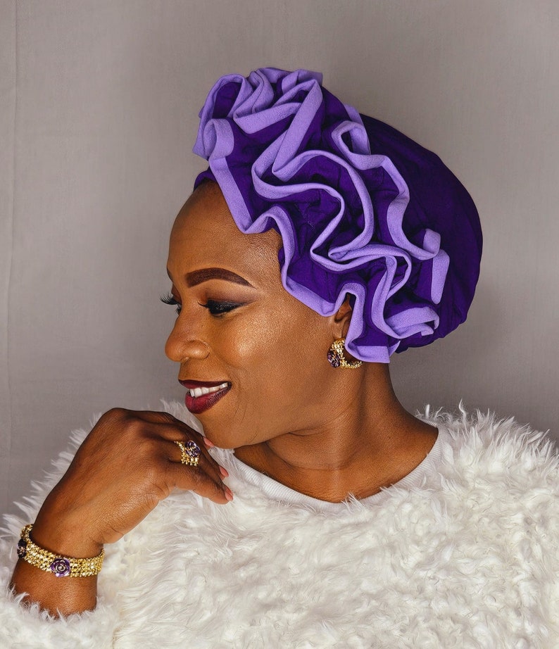 Side Ruffle Turban for Women, Chic 3-layer Stretch Cap, Elegant Lady ...