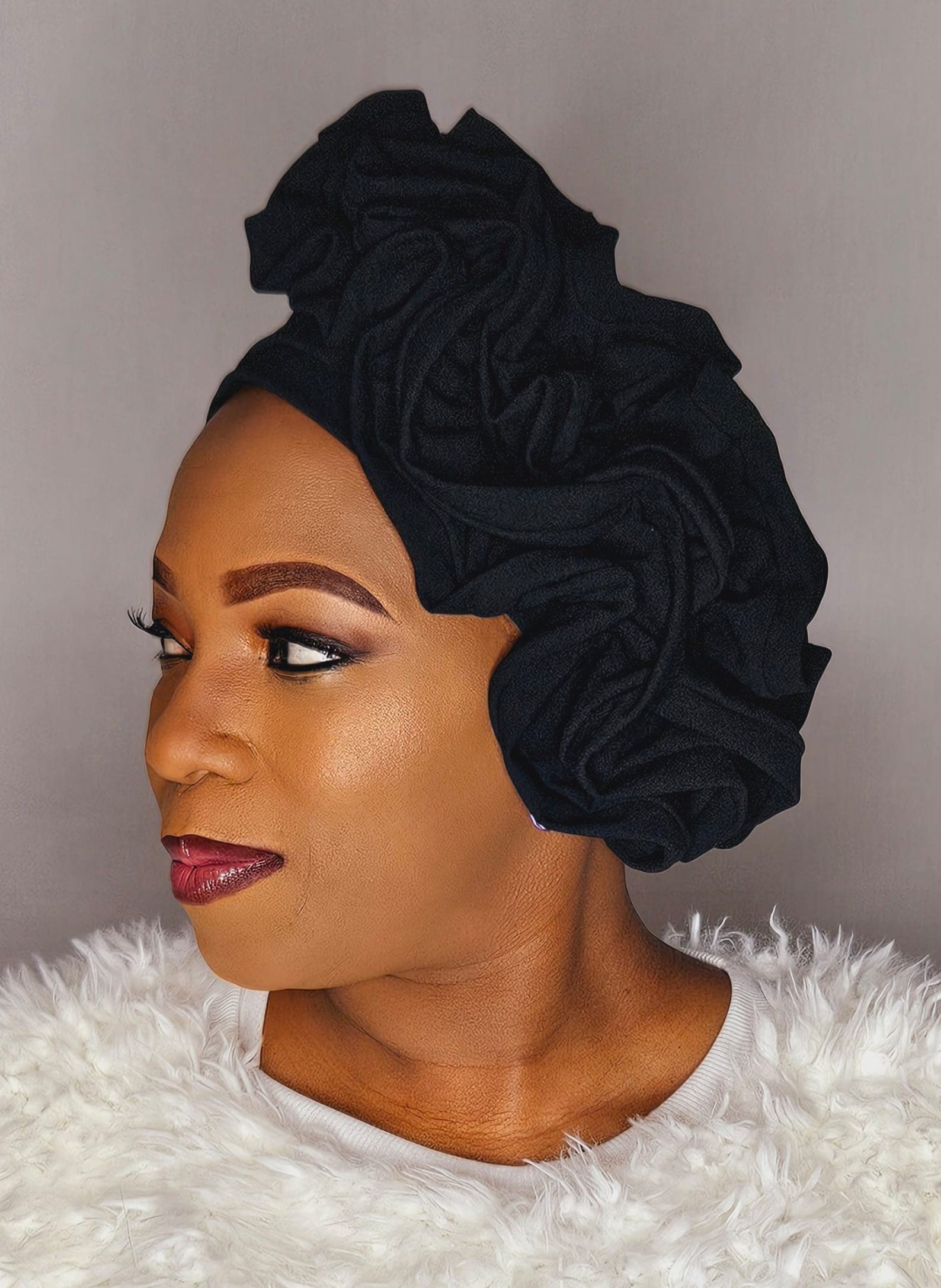 Side Ruffle Turban for Women, Chic 3-layer Stretch Cap, Elegant Lady ...