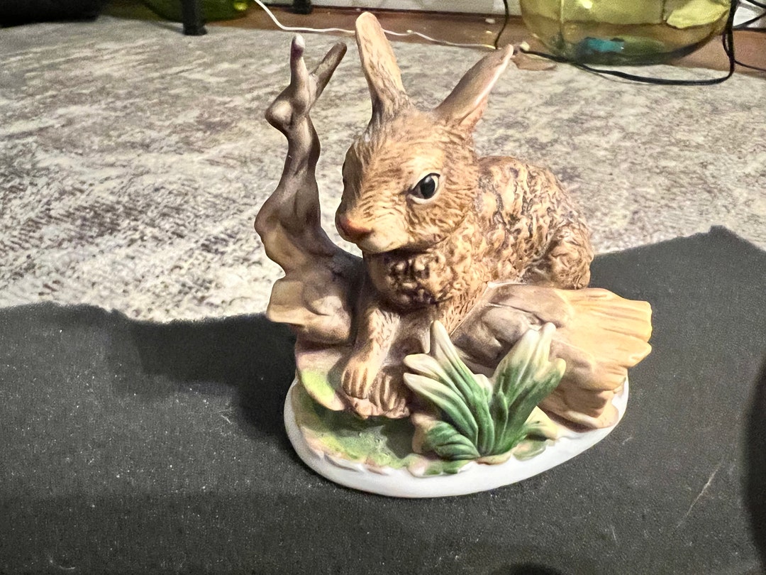 Vintage Porcelain Rabbit on a Log Figurine - Etsy
