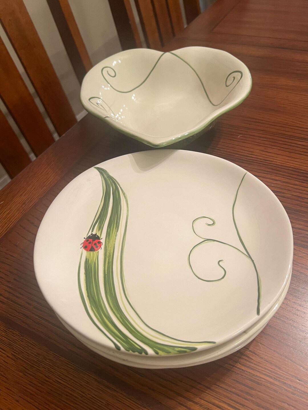 Pier 1 Ladybug Bowl and 4 Plate Set - Etsy
