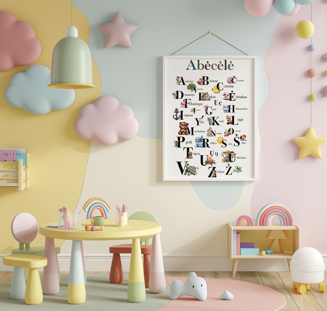 Illustrated Lithuanian Alphabet Poster | Kids Room Decor | Illustrated ...
