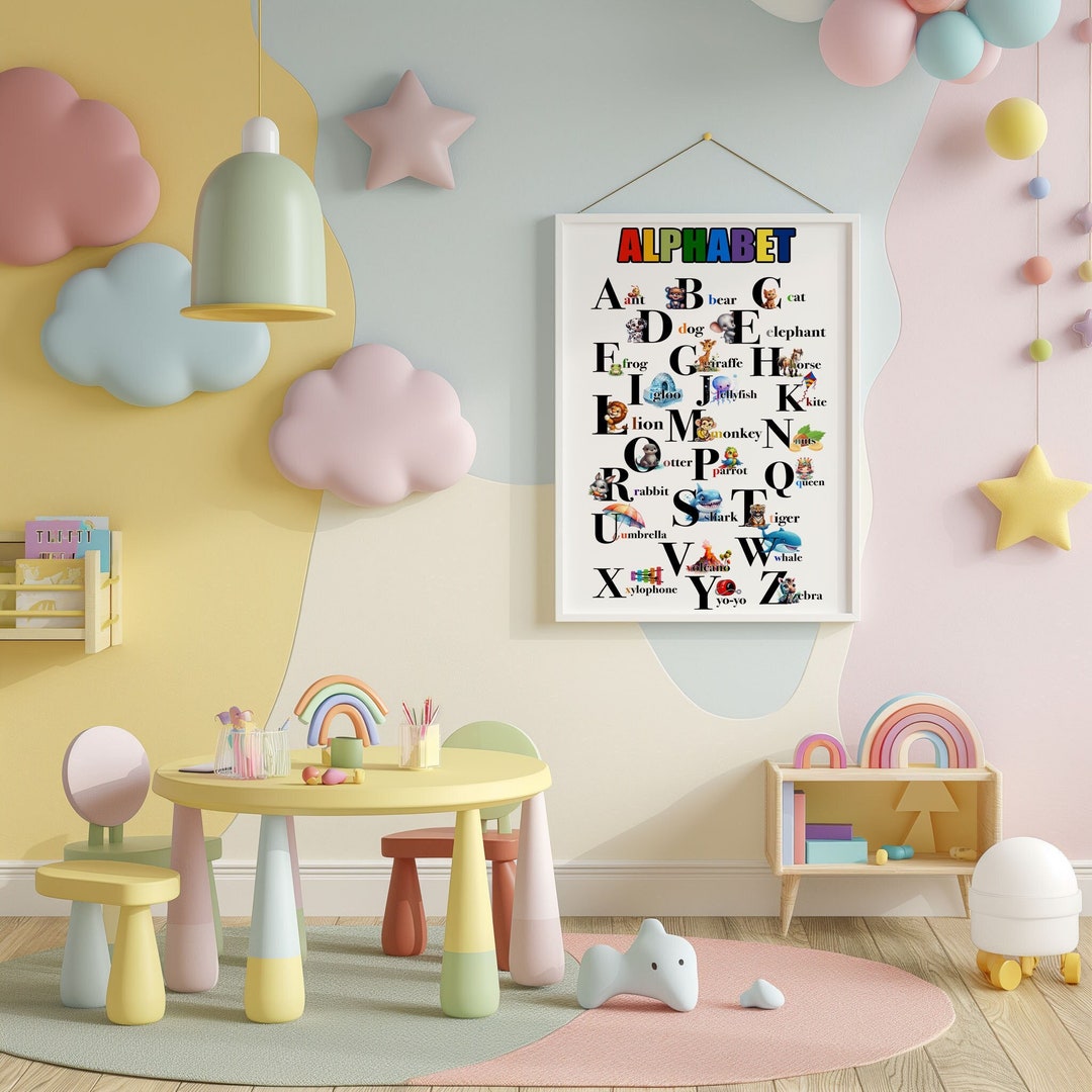 Illustrated Alphabet Poster Kids Room Decor Illustrated Poster Wall Art ...