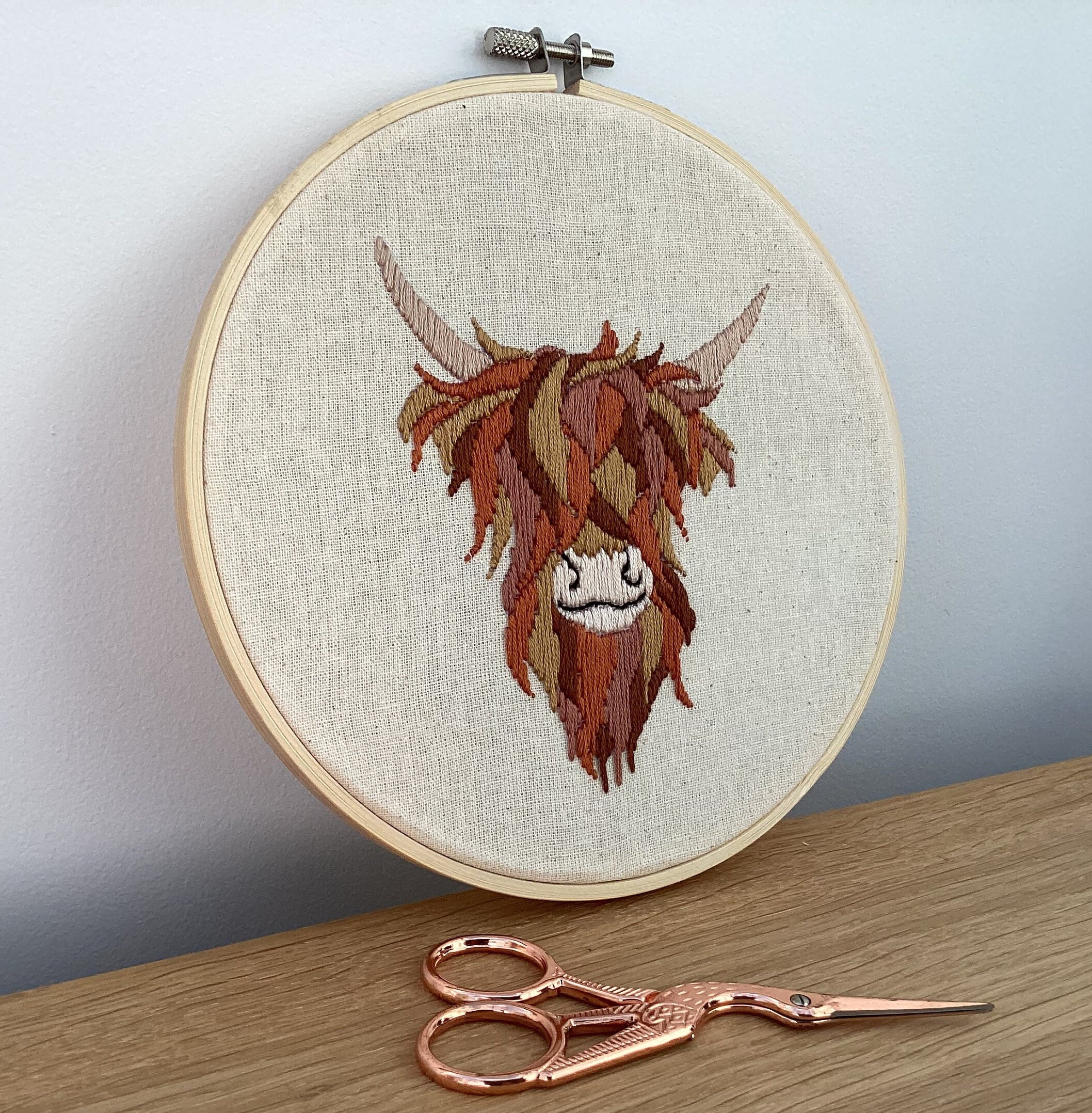 PDF PATTERN. Highland Cow Hoop Embroidery Pattern . Highland Cow Design ...