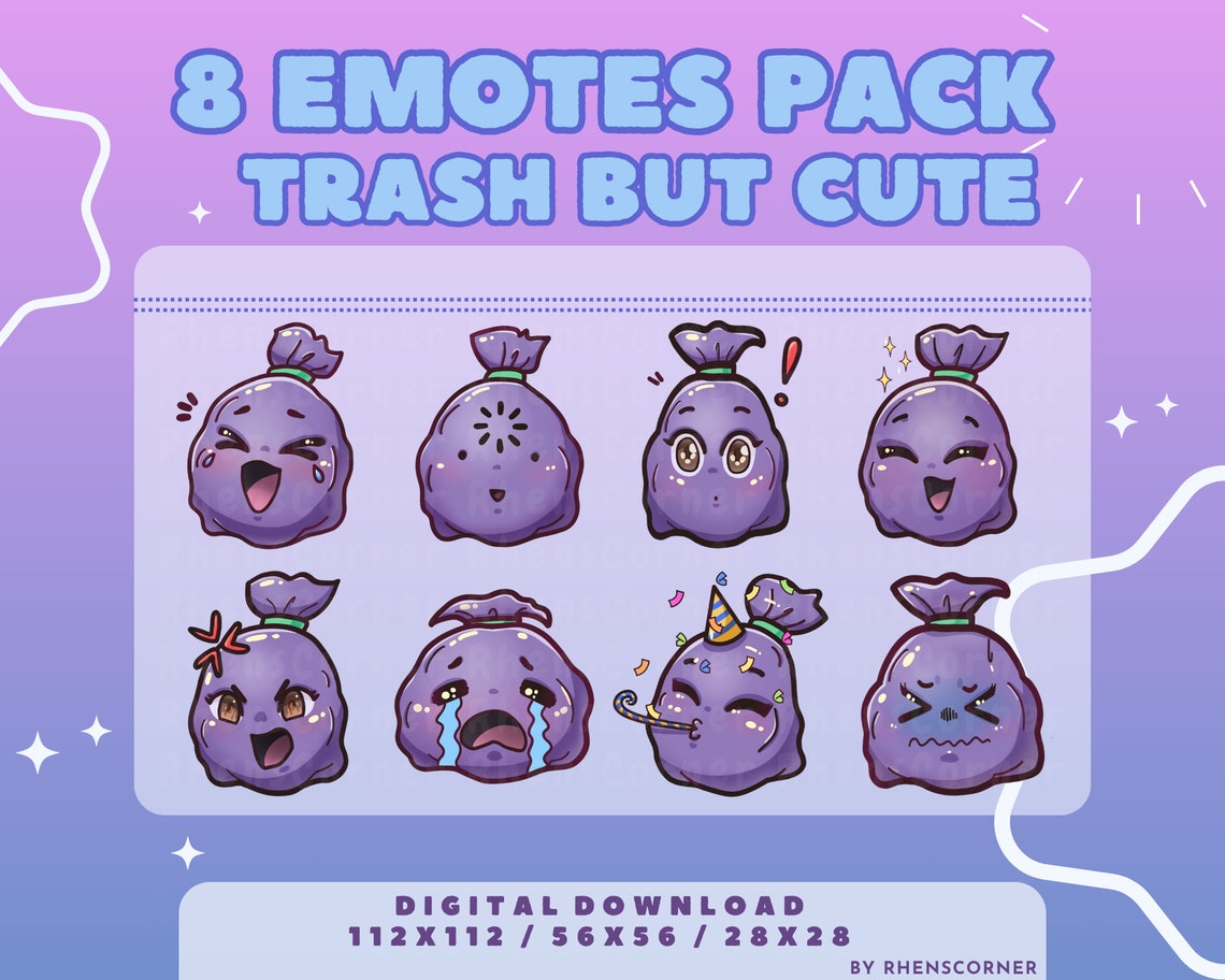 Kawaii Trash Bag Emote - Trash but Cute BUNDLE - Twitch, Discord ...