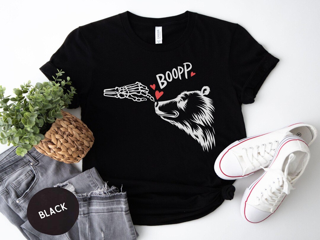 Bear Boop T Shirt, Skeleton Hand and Bear Head Design Tee, Fun Graphic ...