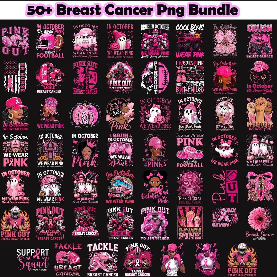 50+ Breast Cancer PNG Bundle, Preppy Breast Cancer Coquette, in October ...