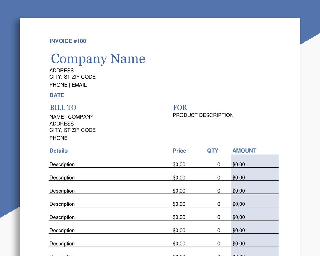 Invoice Template for Microsoft Excel and Google Sheets. Fully ...