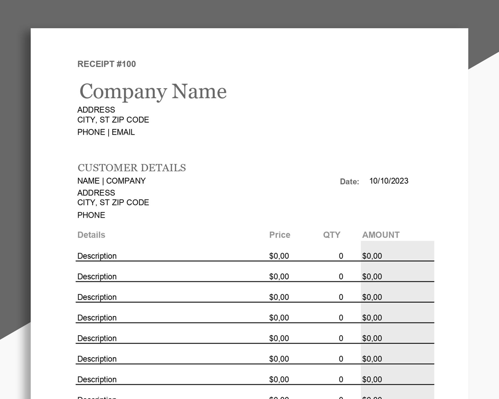 Receipt Template for Microsoft Excel and Google Sheets. Fully ...