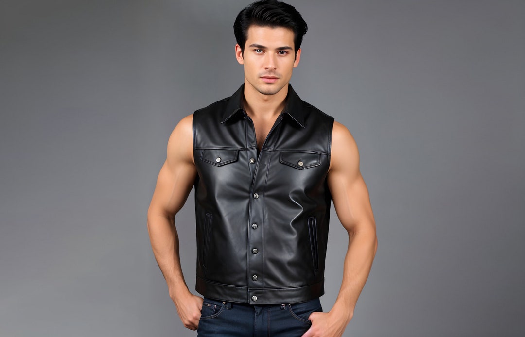 Handmade Made to Order Leather Vest for Men - Genuine Sheep Leather ...