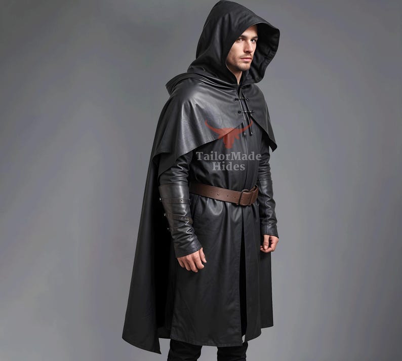 Latest Design Handmade Genuine Black Leather Hooded Cloak - Leather ...