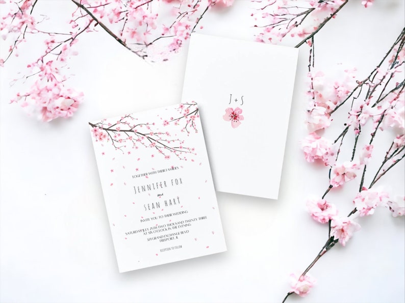 Cherry Blossoms Wedding Invitations PRINTED or DIGITAL Sakura Hanabi ...