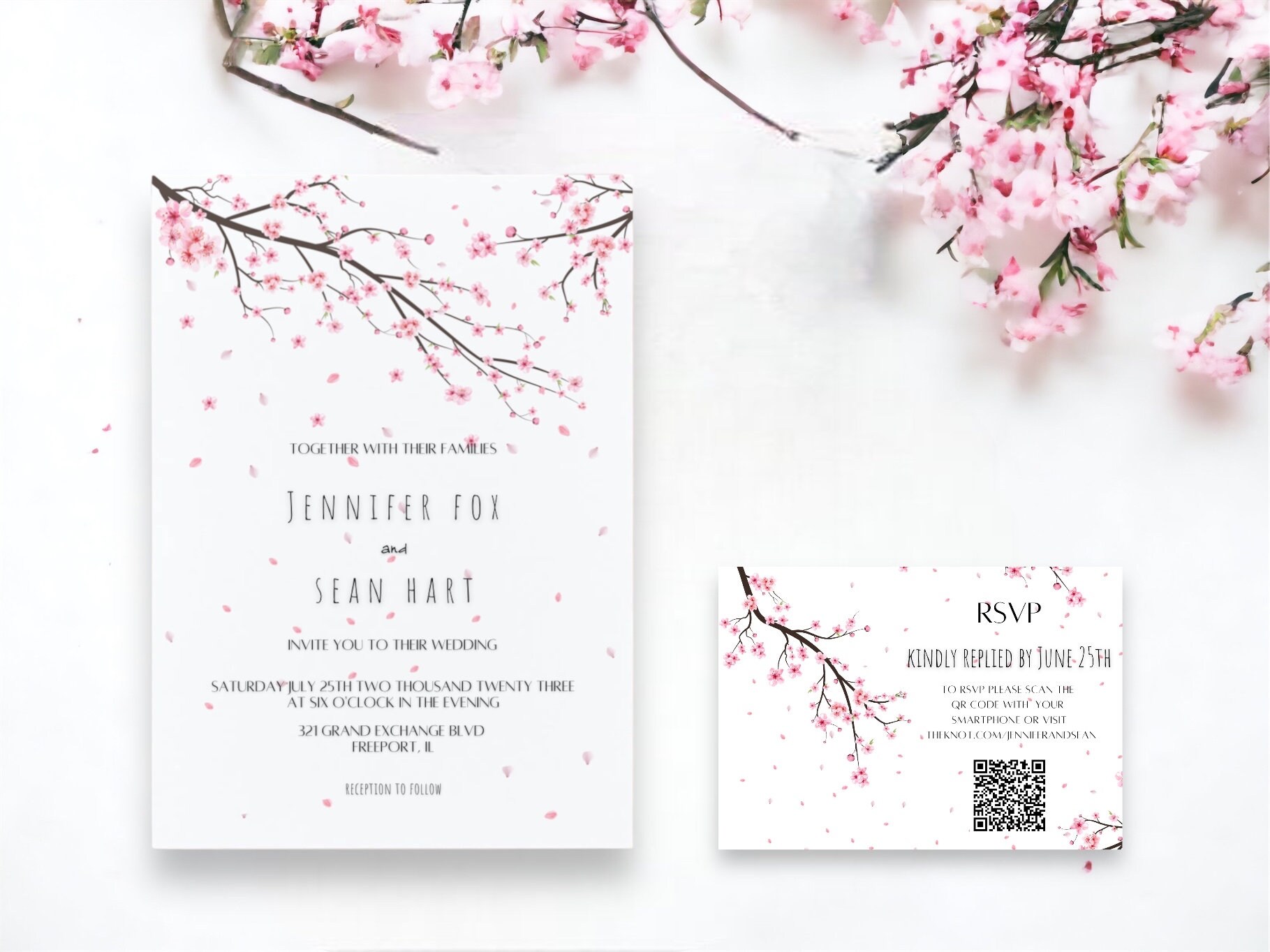 Cherry Blossoms Wedding Invitations PRINTED or DIGITAL Sakura Hanabi ...