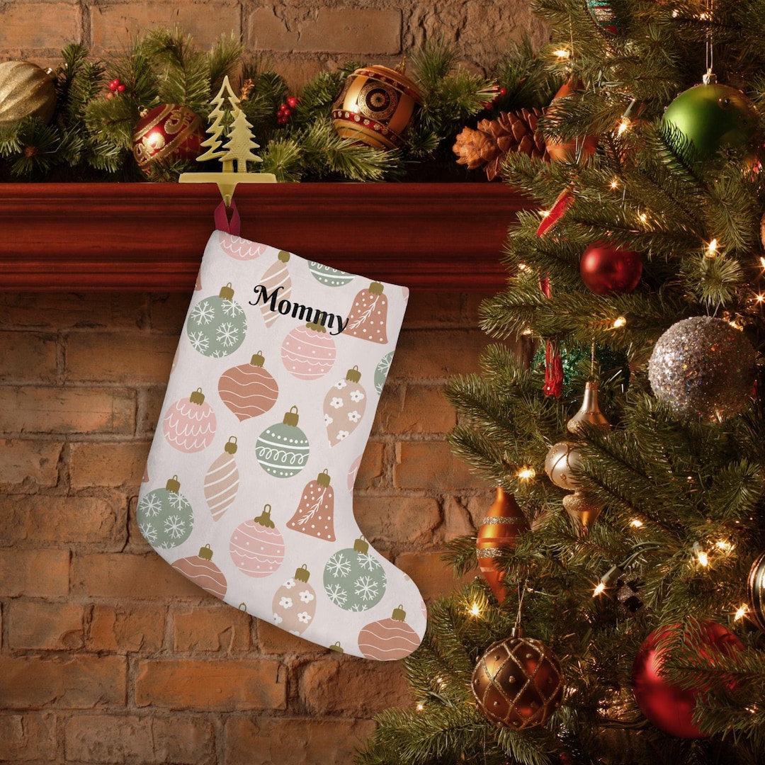 Personalized Retro Christmas Stocking With Ornament Design, Custom Name ...