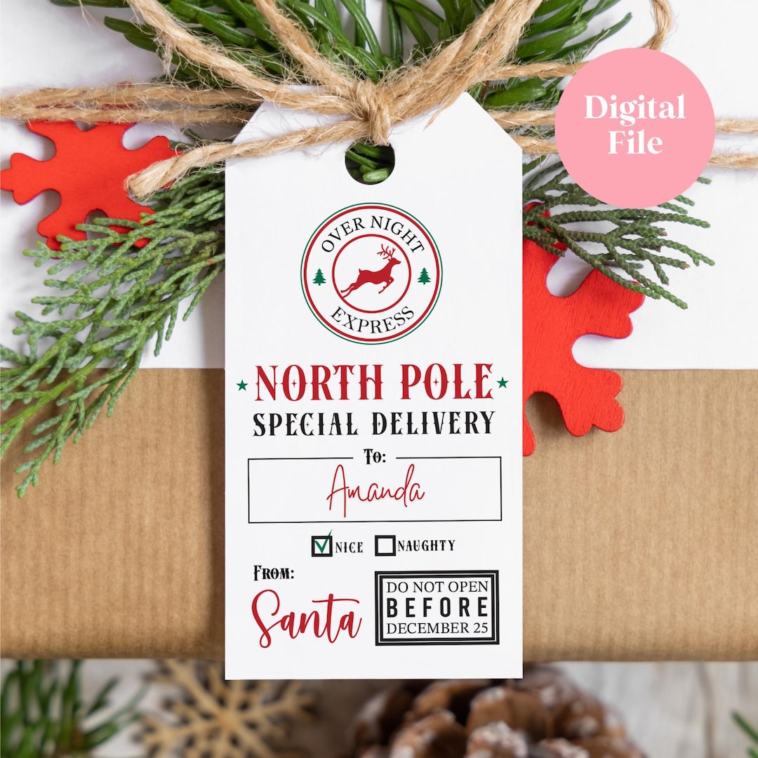 Printable North Pole Christmas Gift Tag, From Santa, Express Delivery ...