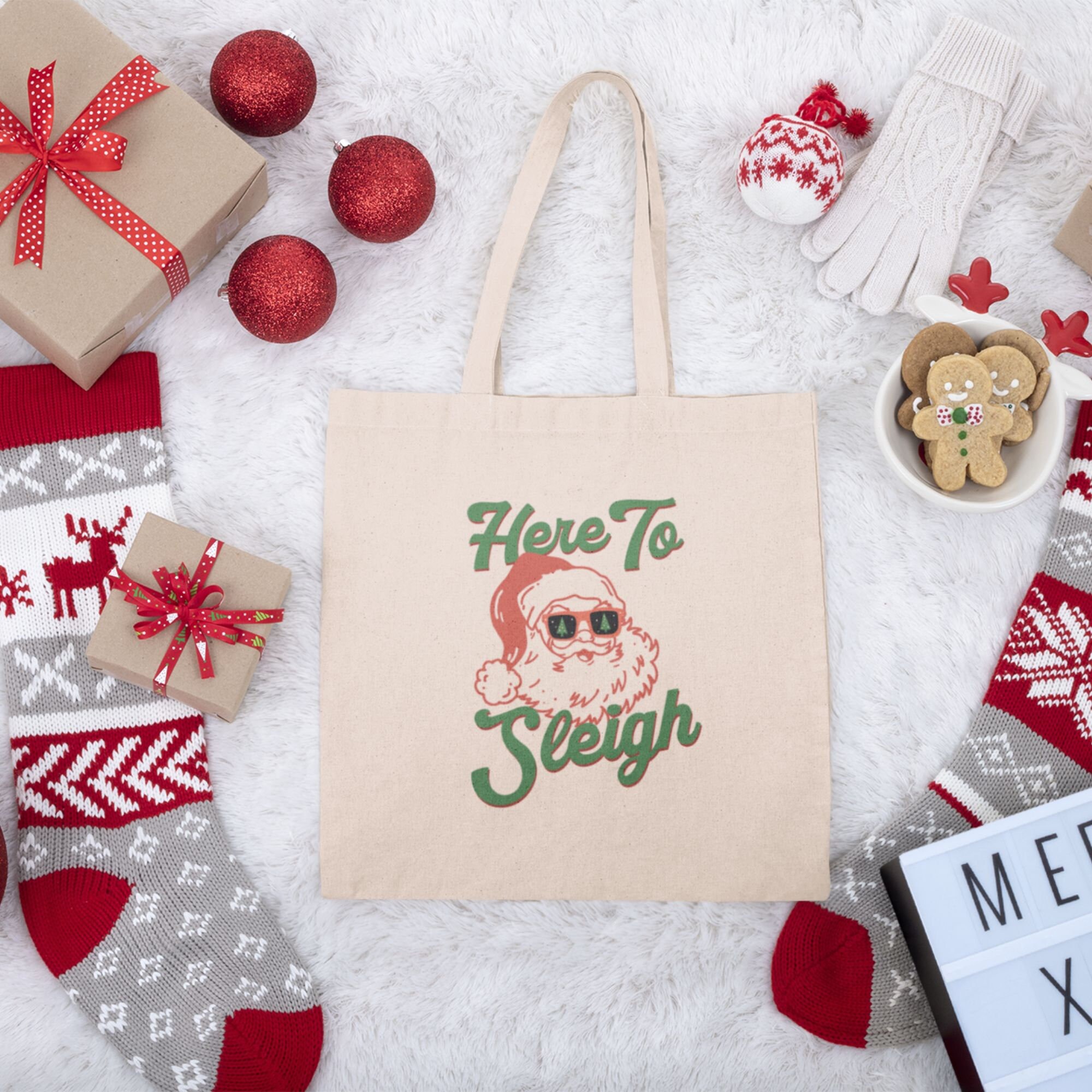 Here to Sleigh Tote Bag, Santa Tote Bag, Christmas Tote, Santa Bag ...